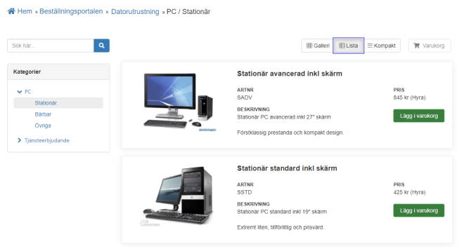 Använda beställningsportalen i Självservice
