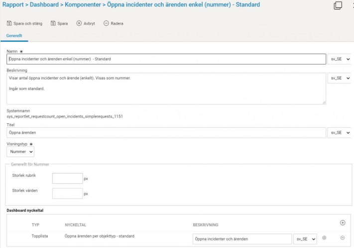 Administrera dashboard - Komponent
